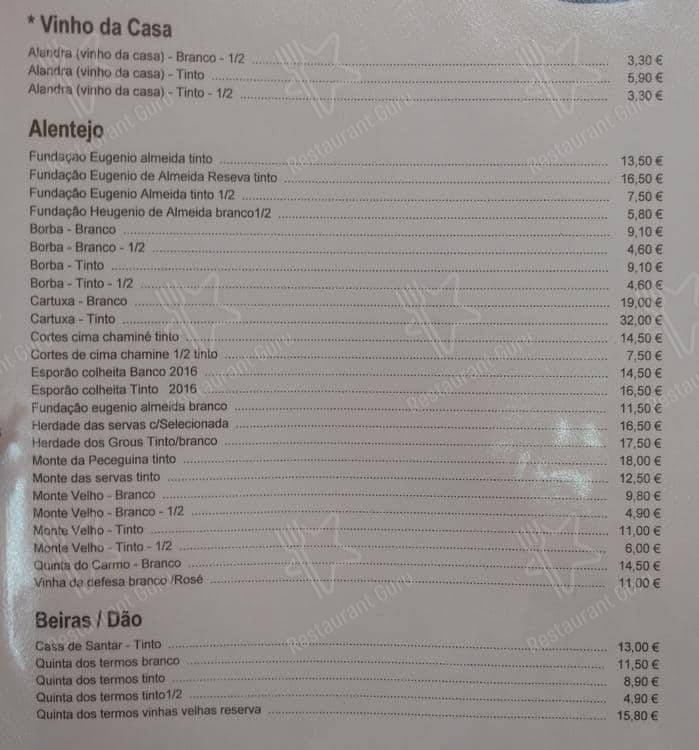 Menu at Sem Palavras restaurant, Lisbon