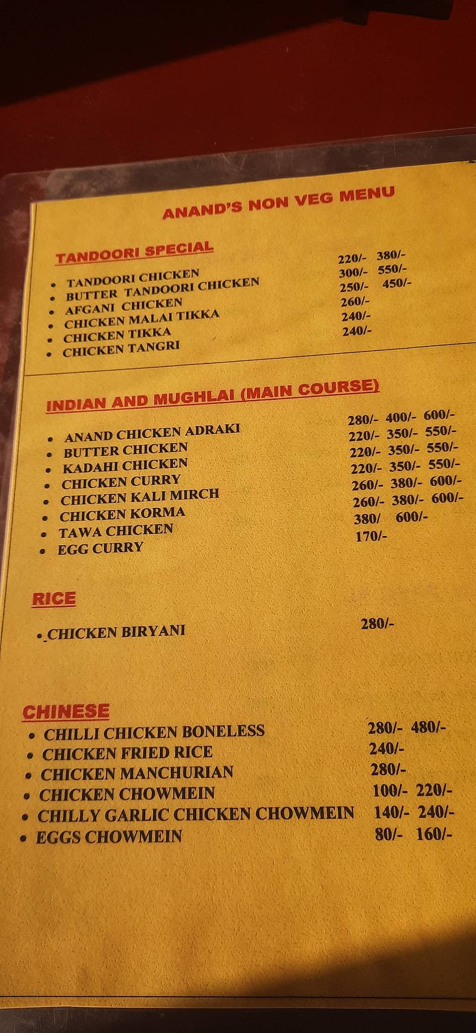 Menu at Anand curry delite solan, Kumarhatti