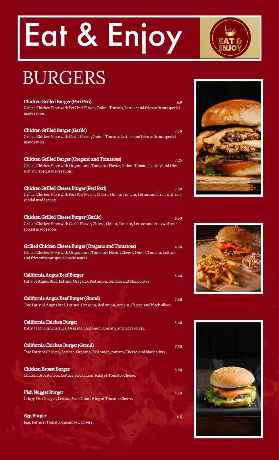 Carta del restaurante Eat & Enjoy, Maia