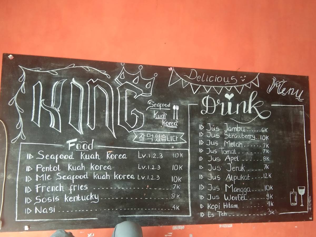 Carta del restaurante King Seafood Kuah Korea dan Juss Buah, Blitar