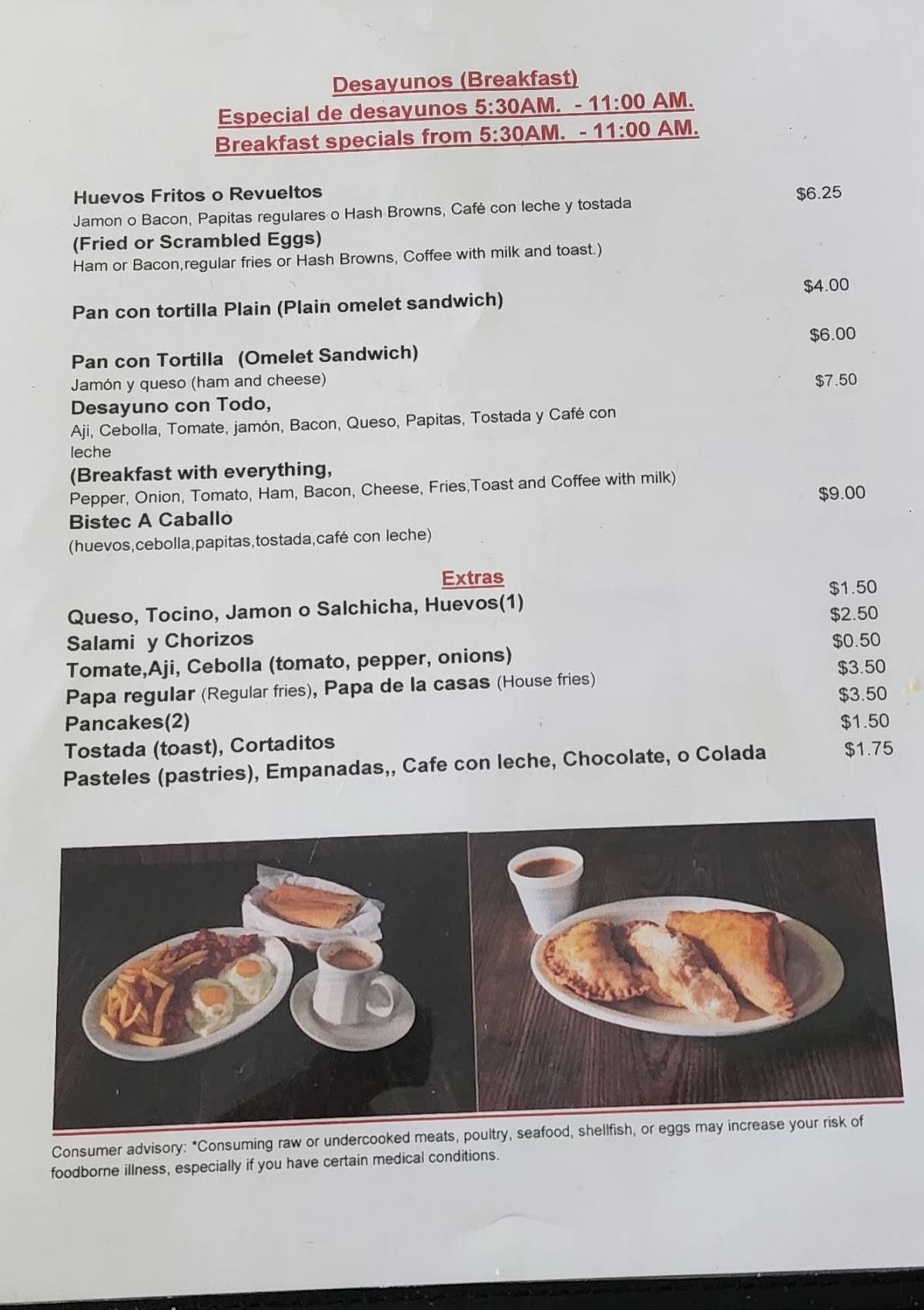 Menu at Las 5 Hermanas Cafeteria, Hialeah Gardens