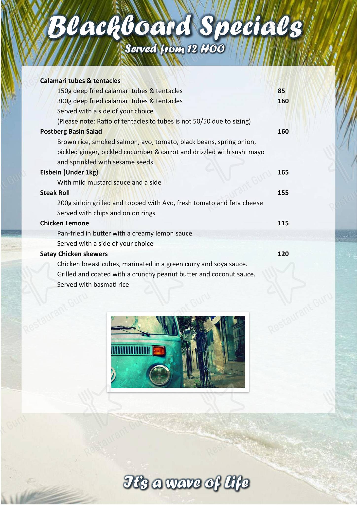 Menu at Marc's Beach Bar, Langebaan, Club Mykonos Resort