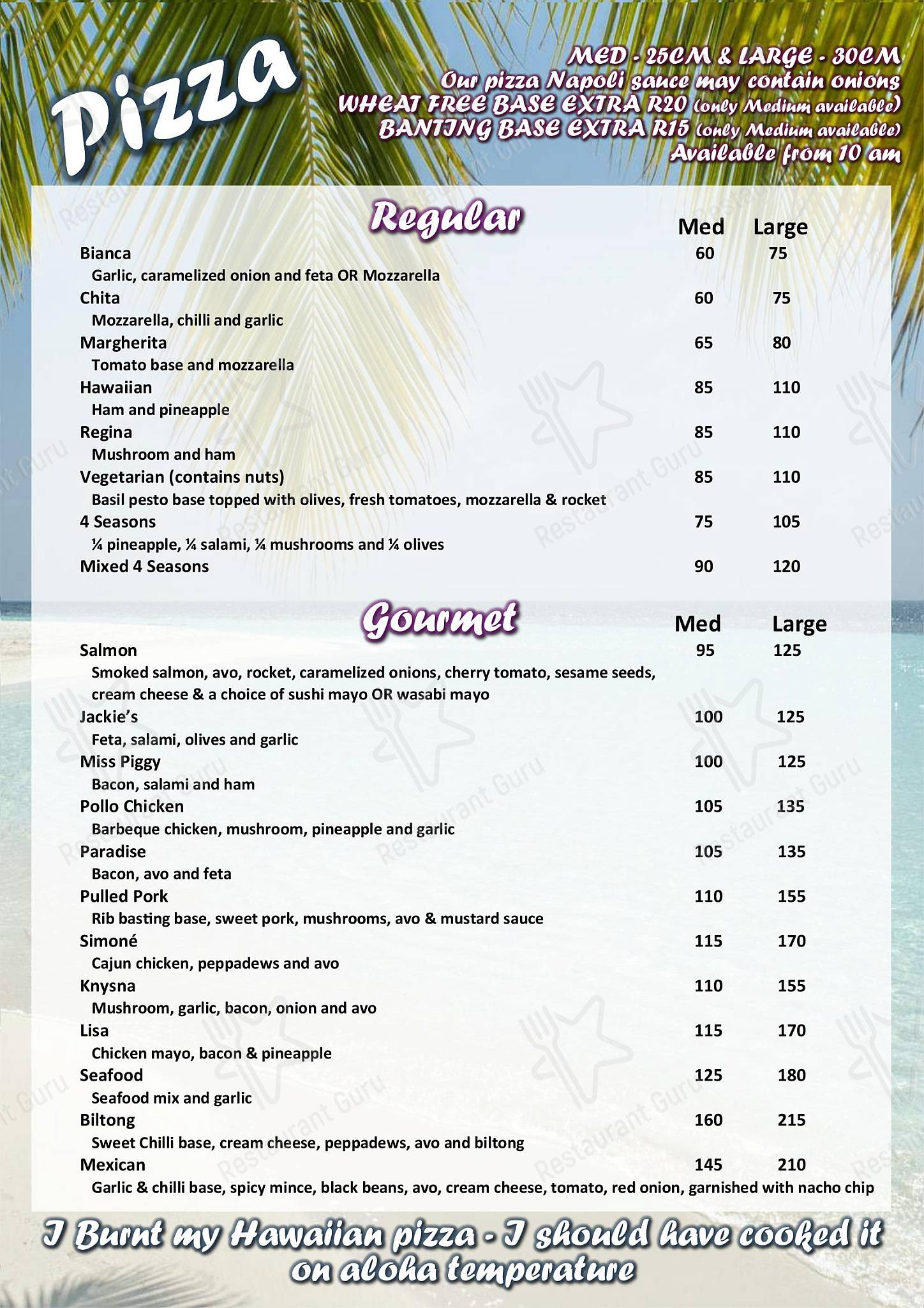 Menu at Marc's Beach Bar, Langebaan, Club Mykonos Resort