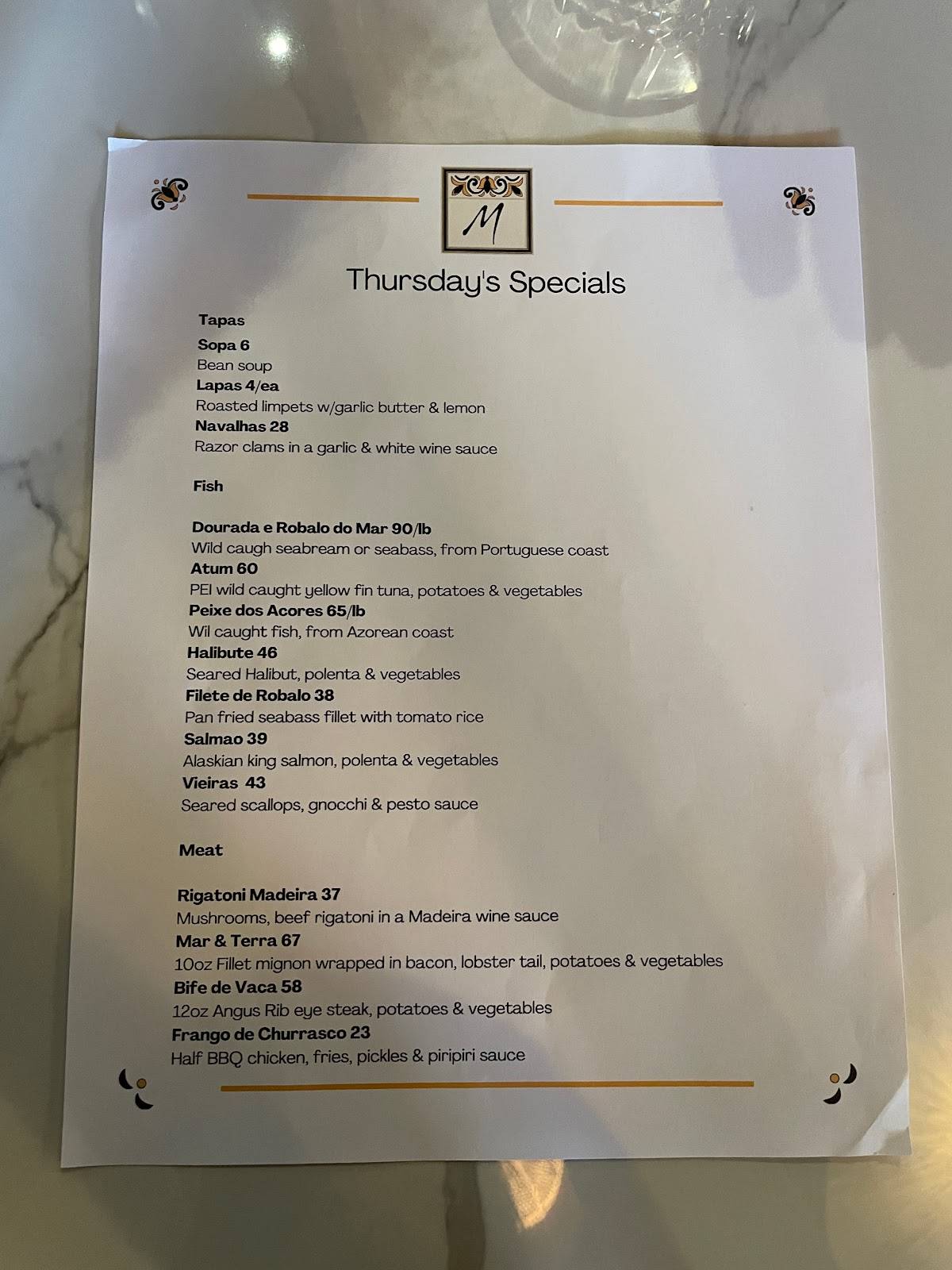 Menu at Mercado Restaurant, Toronto