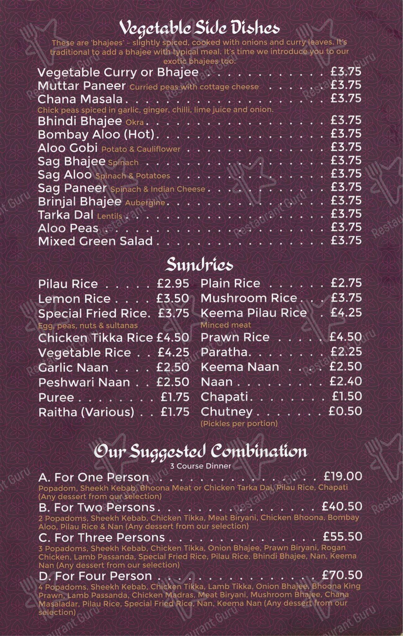Menu at Northgate Indian Restaurant, Hunstanton