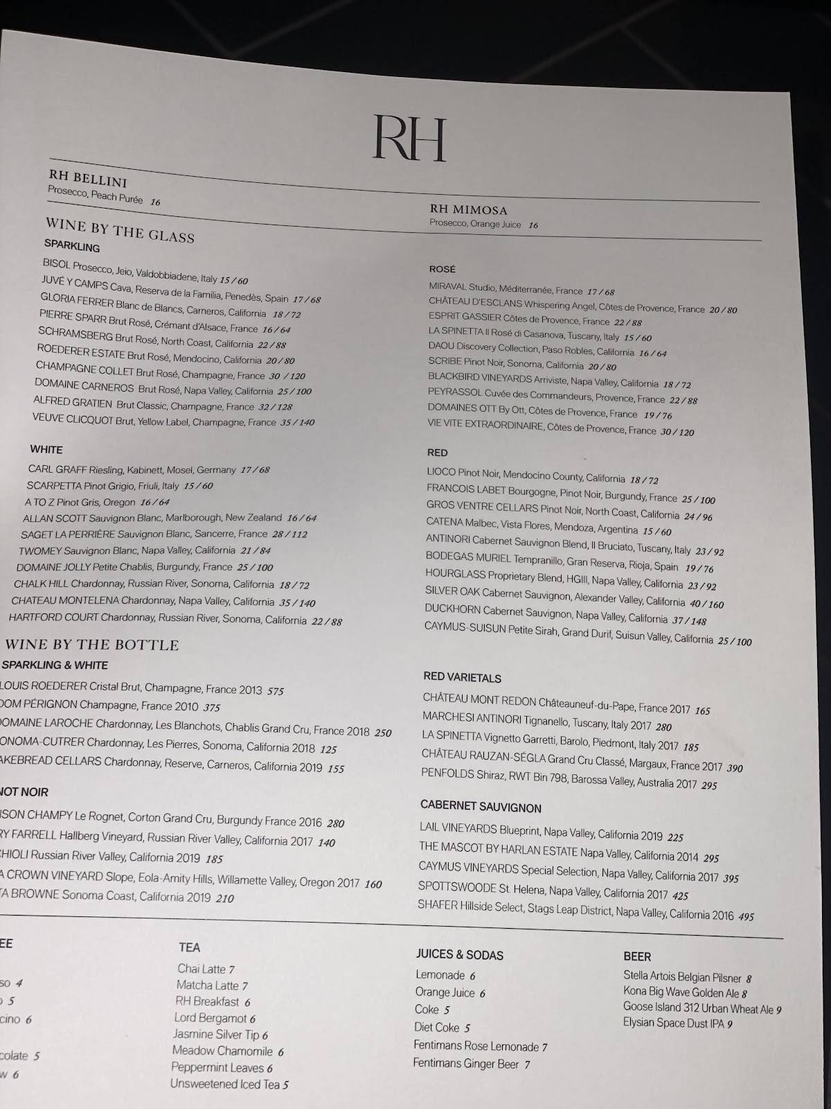 Menu at RH Rooftop Restaurant Charlotte, Charlotte