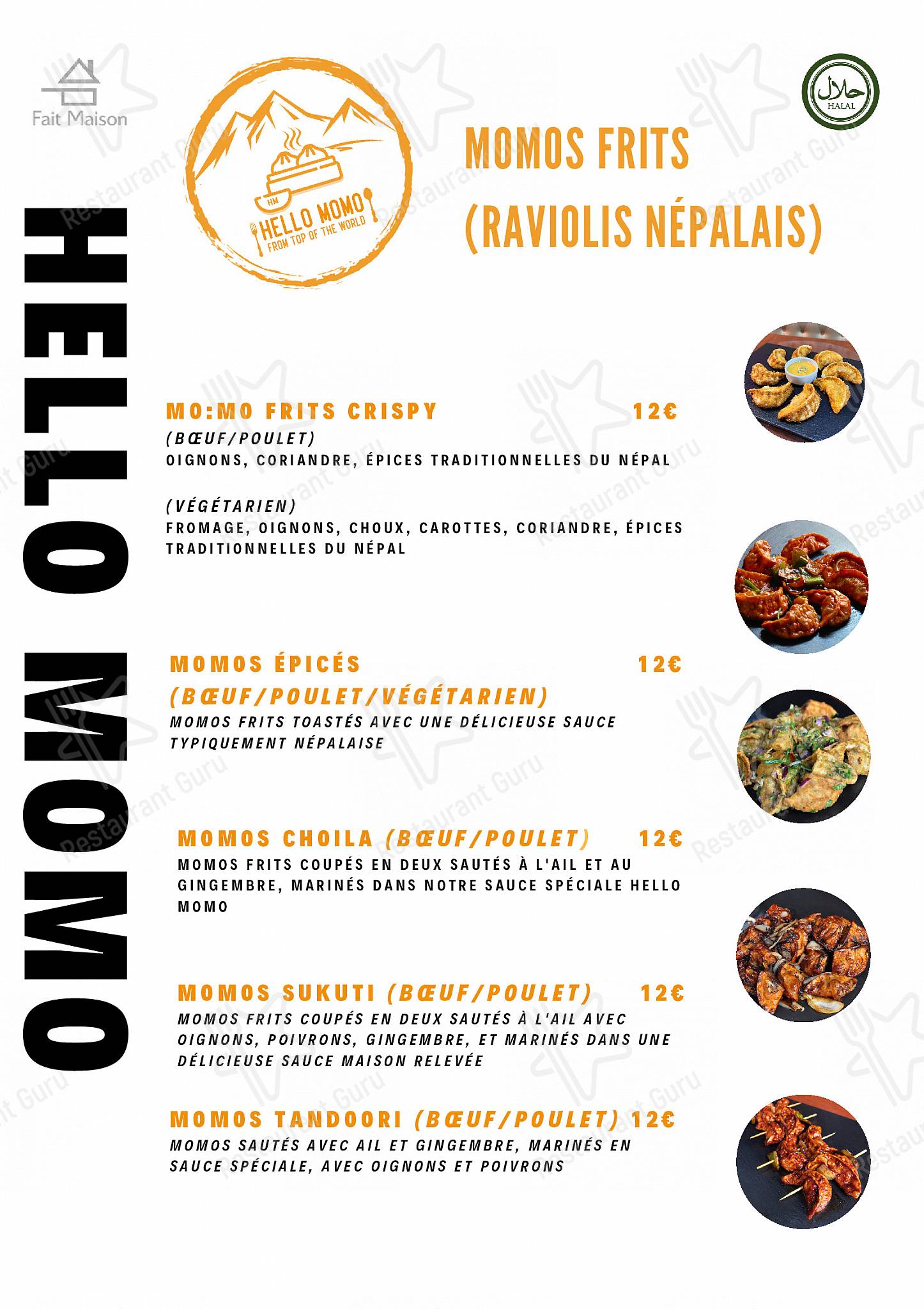 Carta de Restaurant Hello Momo, Paris
