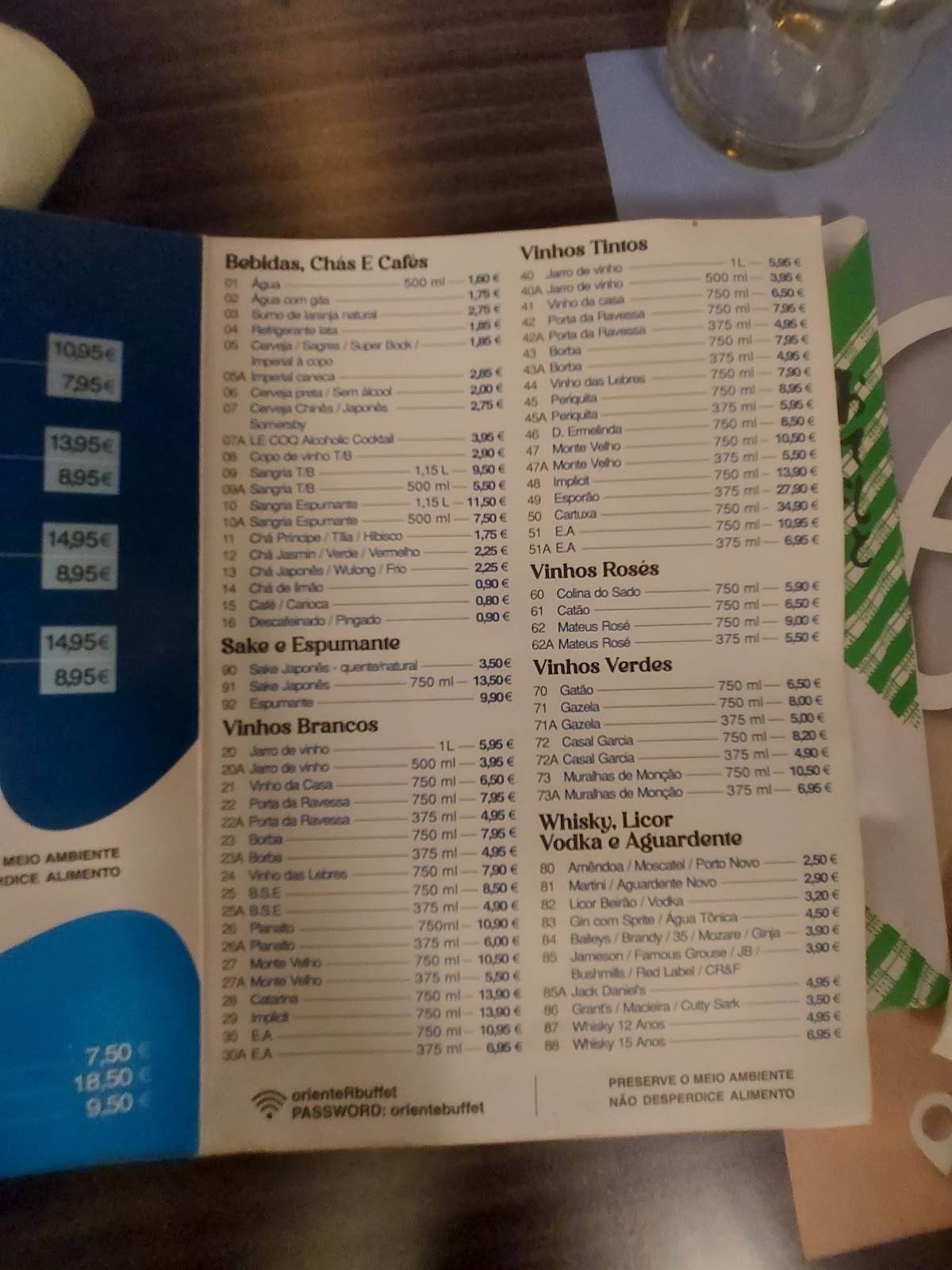 Menu em Oriente Restaurante Buffet, Odivelas