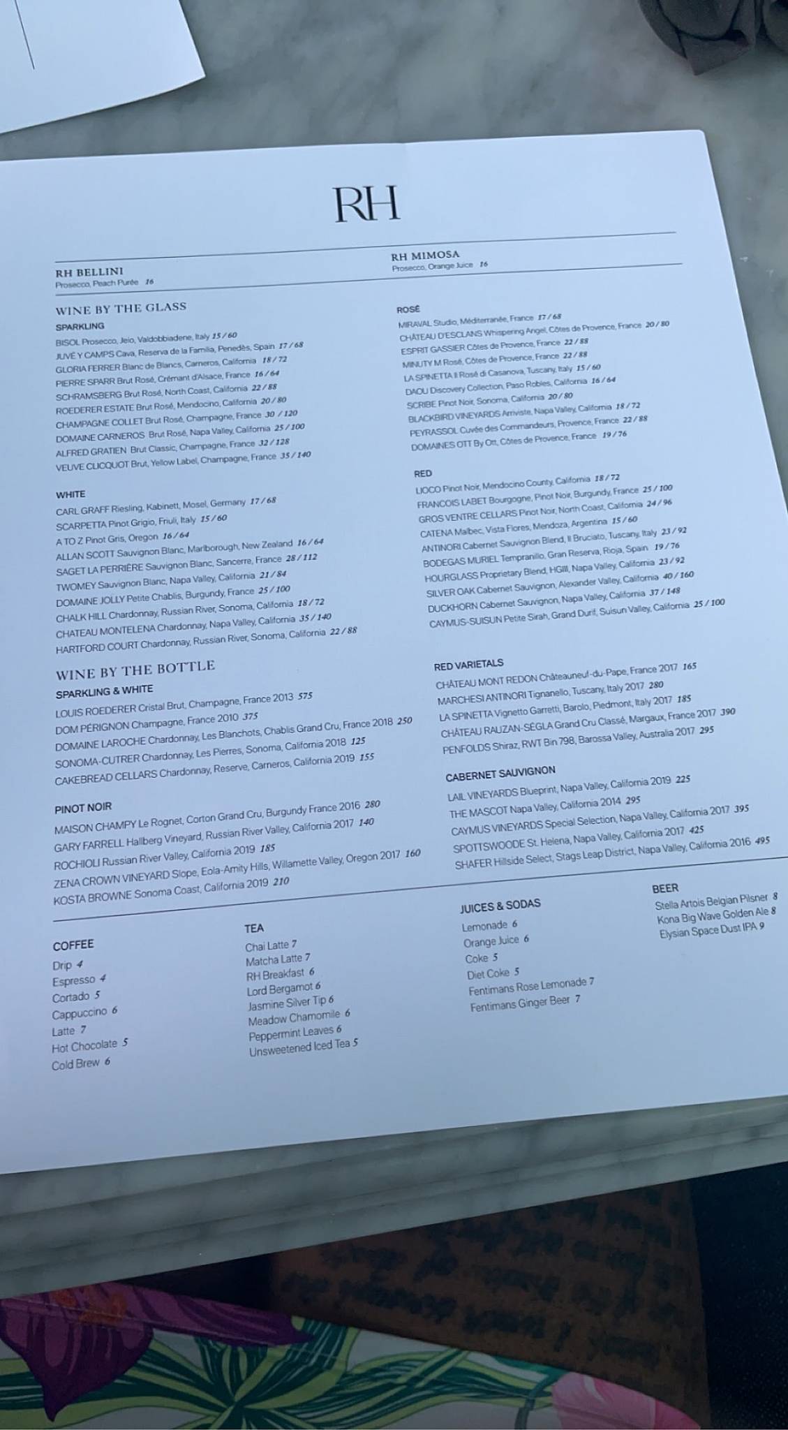 Menu at RH Rooftop Restaurant Charlotte, Charlotte