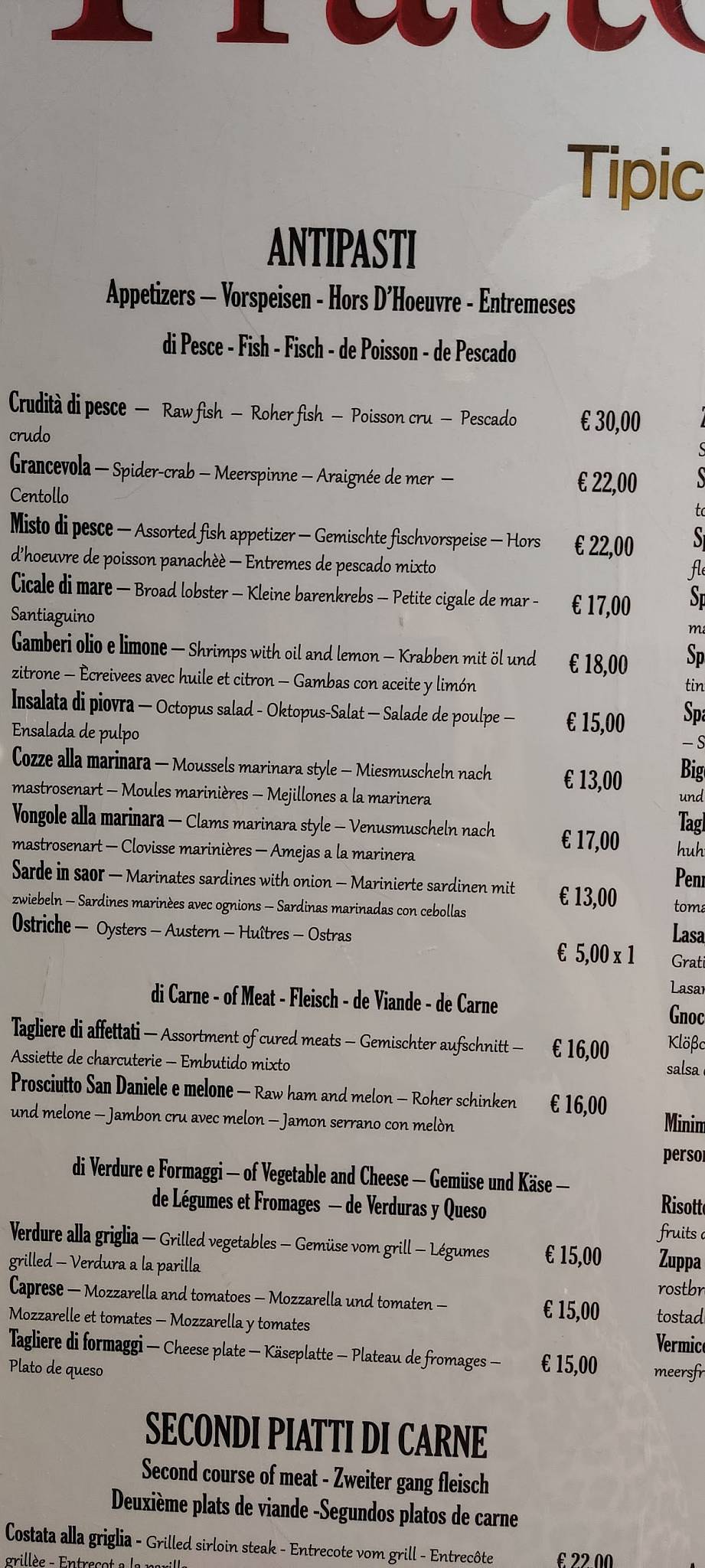 Menu at Ristorante Al Vagon, Venice