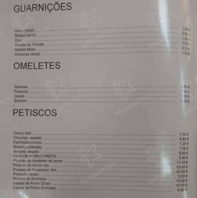 Menu at Sem Palavras restaurant, Lisbon