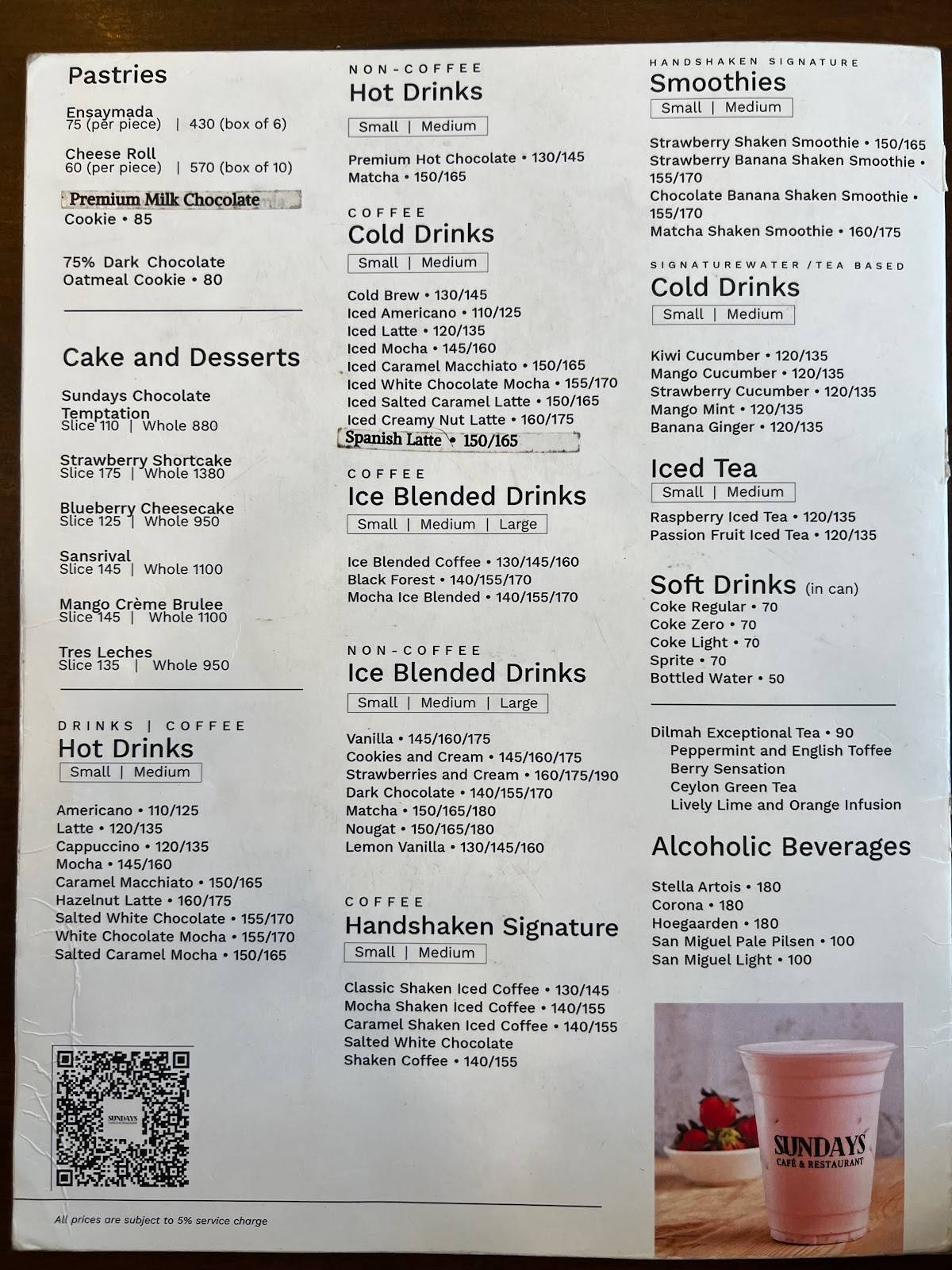 Menu at Sundays Cafe and Restaurant, Marikina