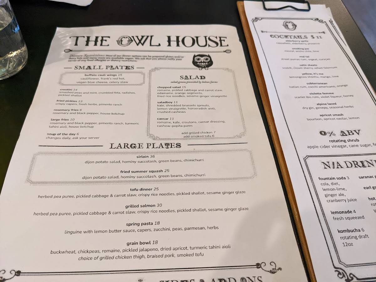 Menu at The Owl House restaurant, Rochester, 75 Marshall St