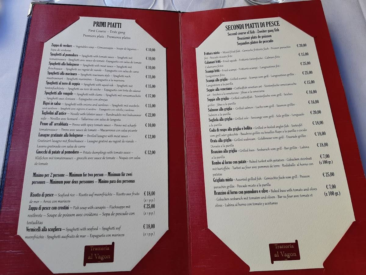 Menu at Ristorante Al Vagon, Venice