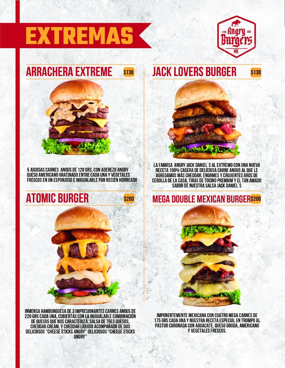 Menu at ANGRY BURGERS PLAZA PATIO restaurant, Merida
