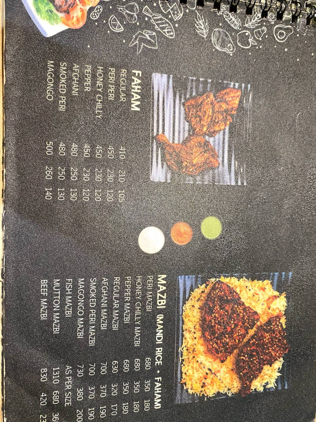 Menu at Arabian Majlis, Kottakkal