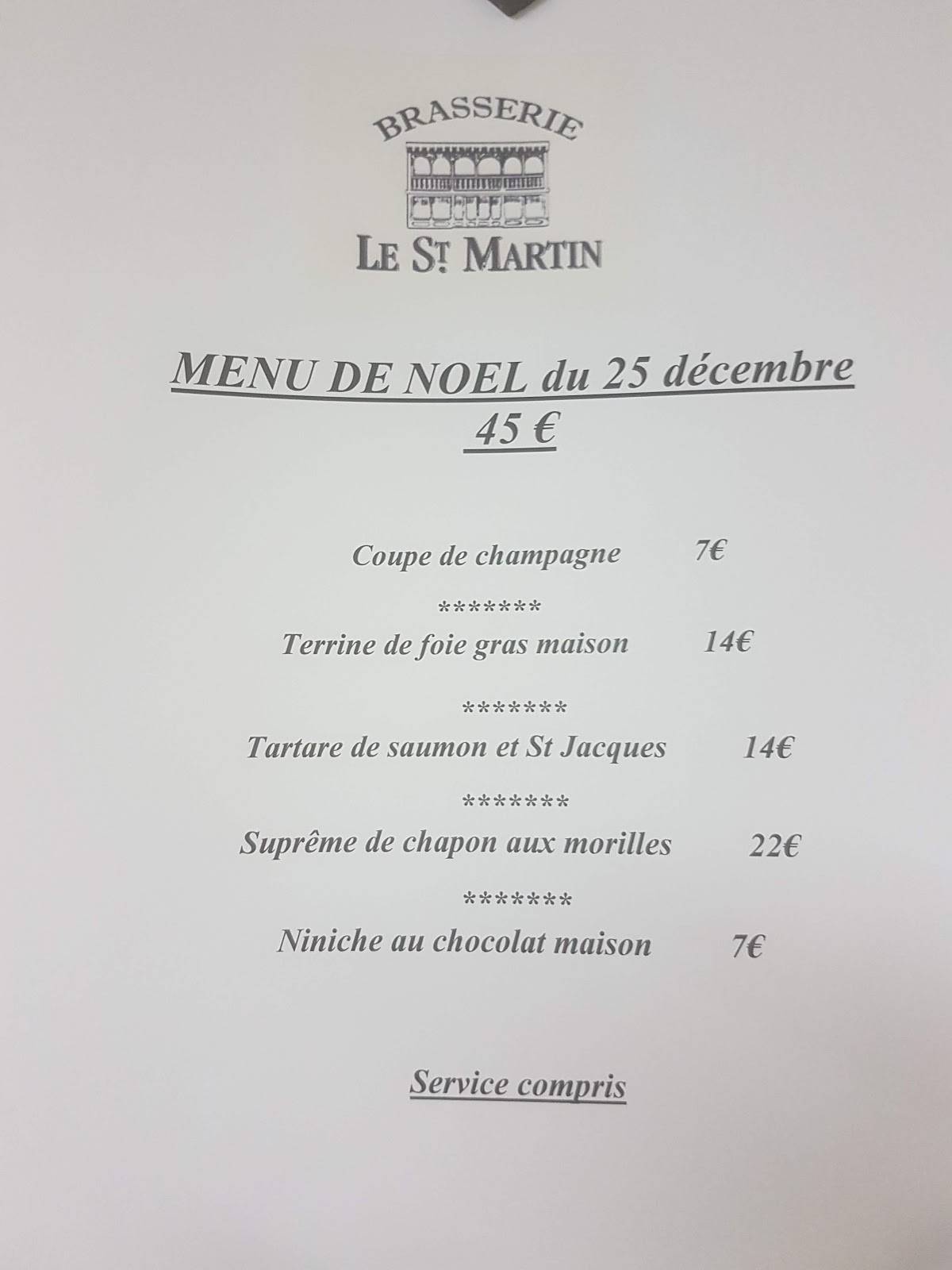 Menu au Le Saint Martin restaurant, Langoiran