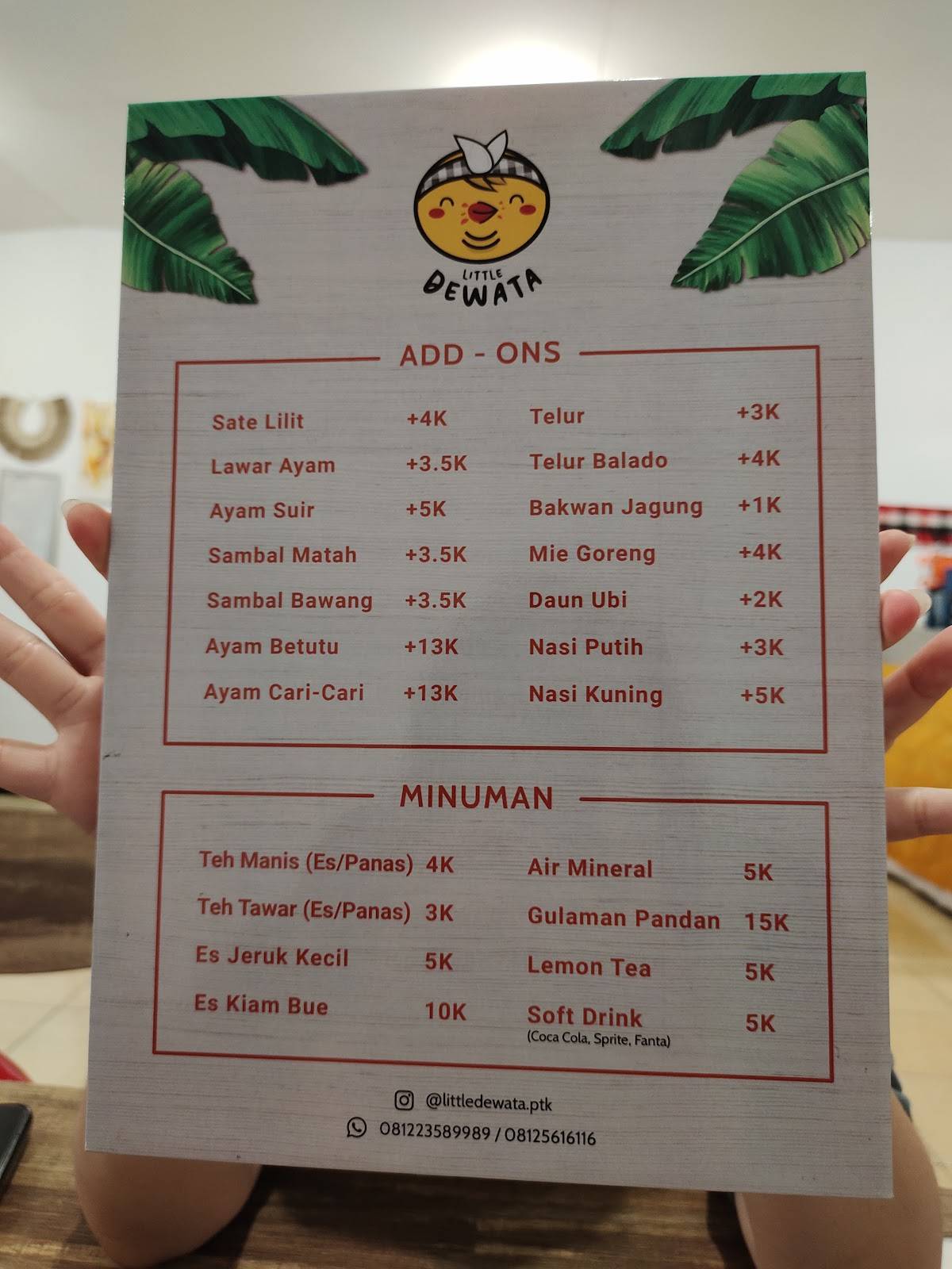 Menu at Little Dewata restaurant, Pontianak
