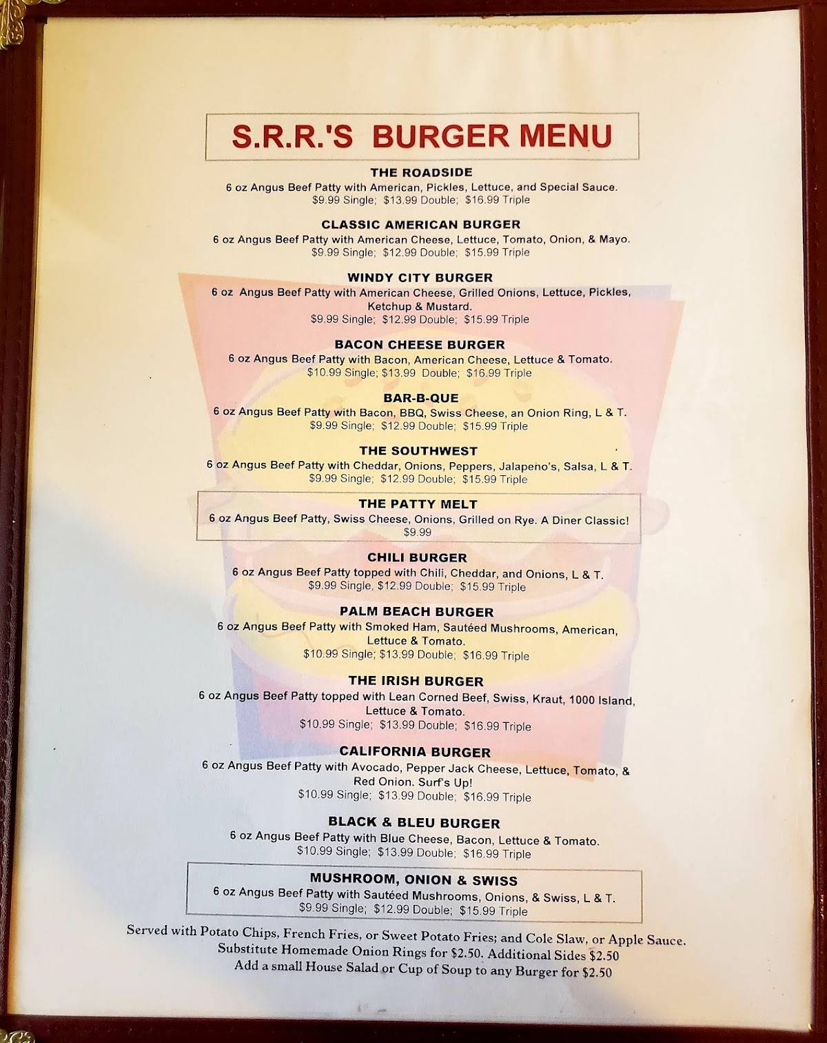 Menu at Sebastian's Roadside Restaurant, Sebastian