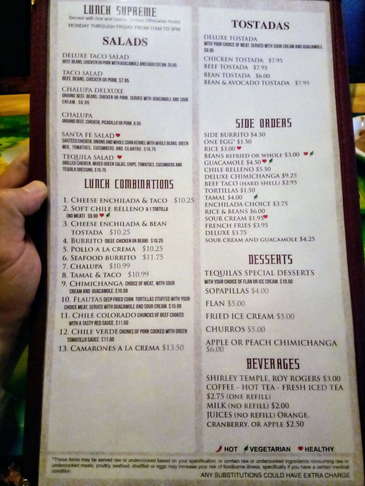 Menu at Tequila’s Family Mexican Restaurant, La Grande