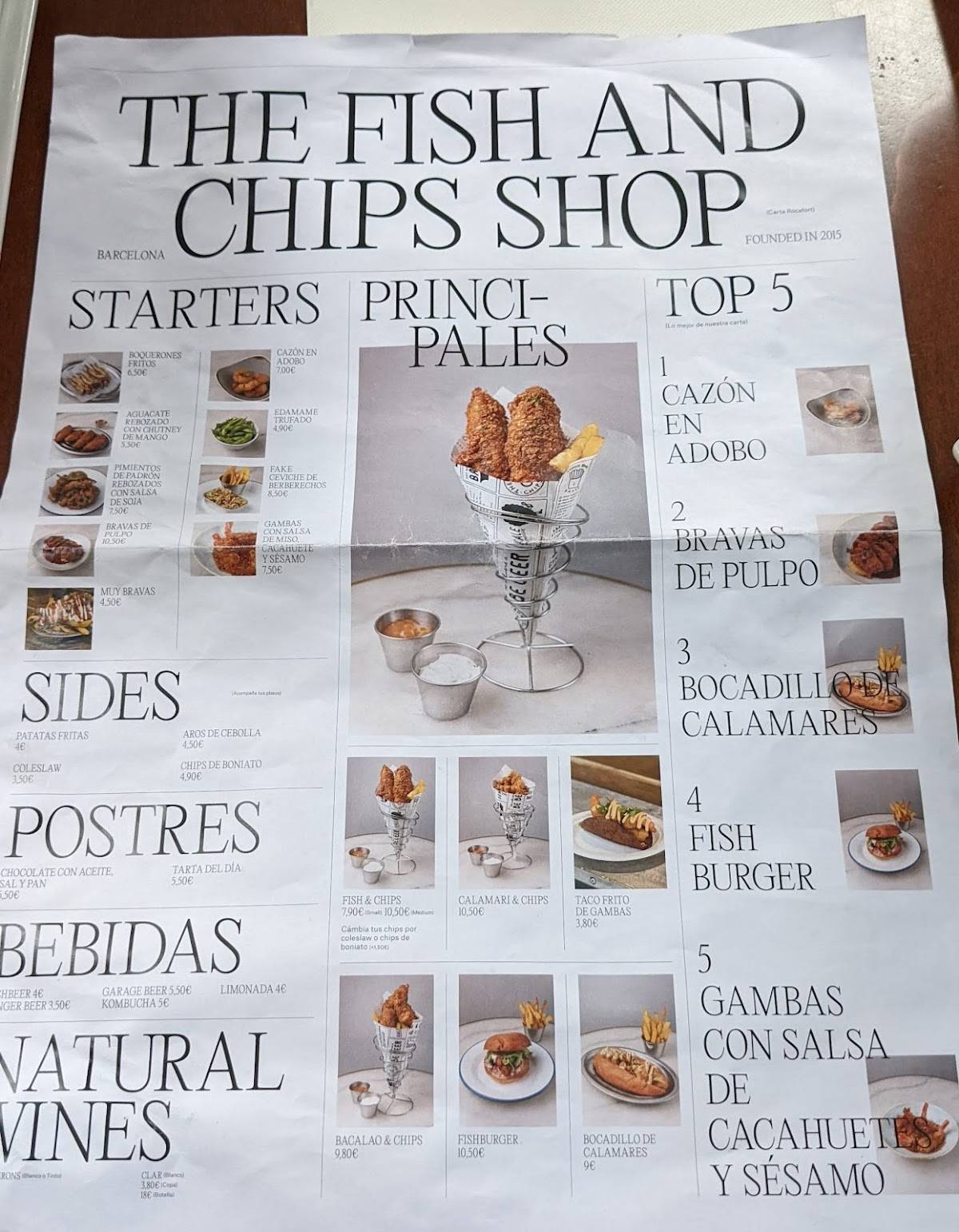 Menu at The Fish & Chips Shop restaurant, Barcelona, C/ de Rocafort