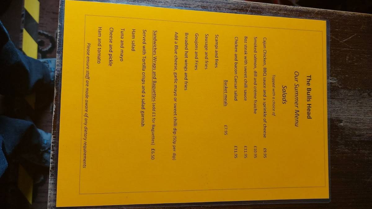 Menu at Bulls Head pub & bar, Whitchurch