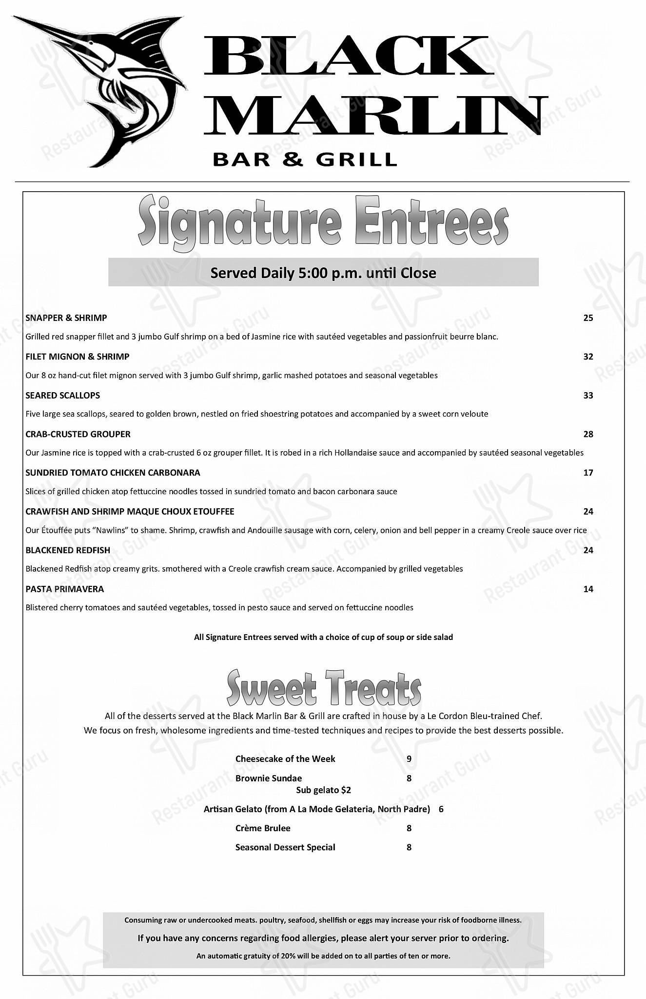 Menu at Black Marlin Bar & Grill, Port Aransas, 258 Snapdragon