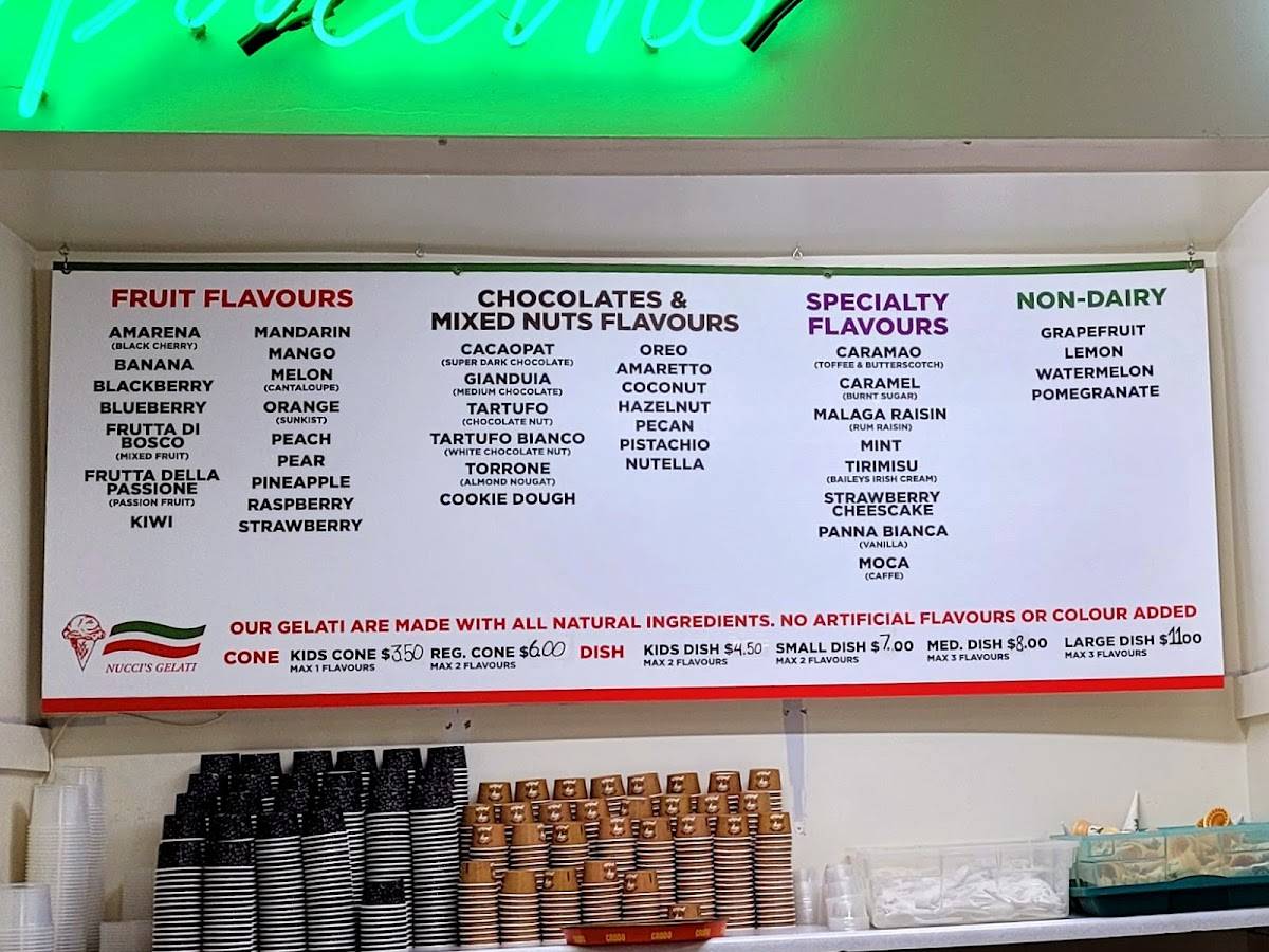 Menu at Nucci's Gelati cafe, Winnipeg
