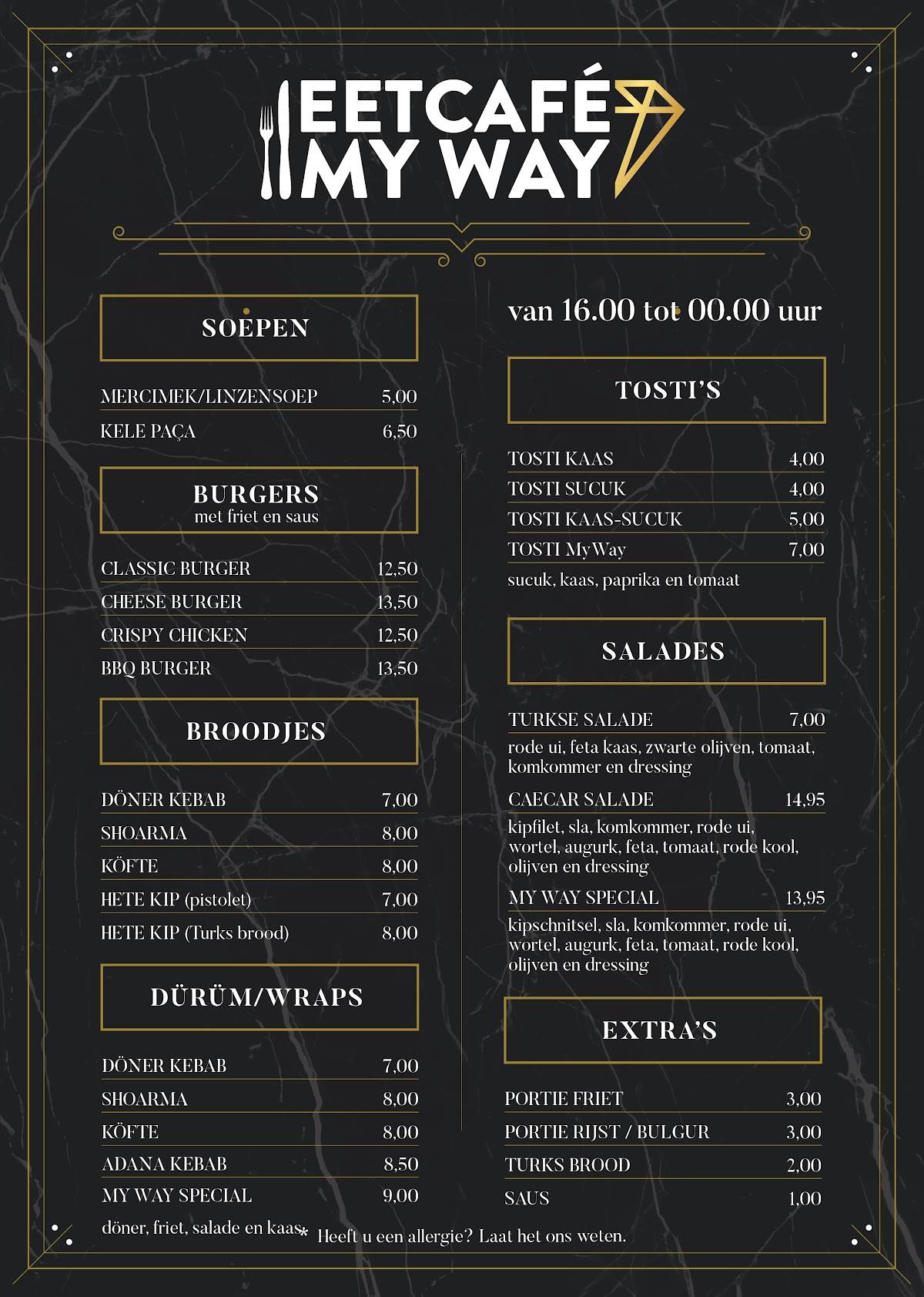 Menu au Eetcafé My Way, Nimegue