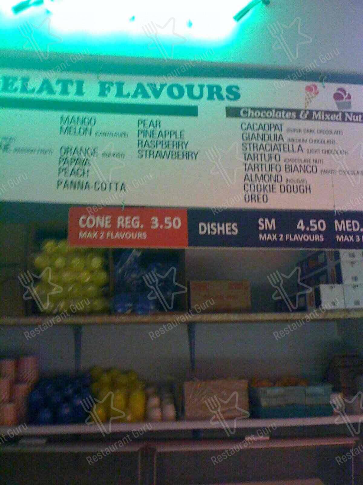 Menu at Nucci's Gelati cafe, Winnipeg