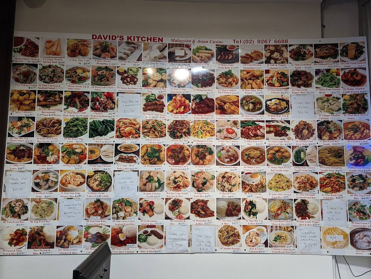 Menu at David's Kitchen restaurant, Sydney, 127 Liverpool St