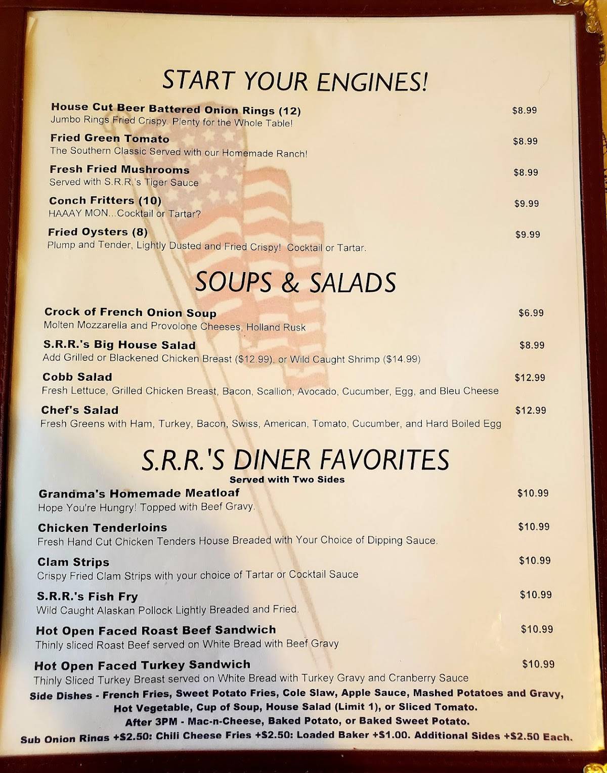 Menu at Sebastian's Roadside Restaurant, Sebastian