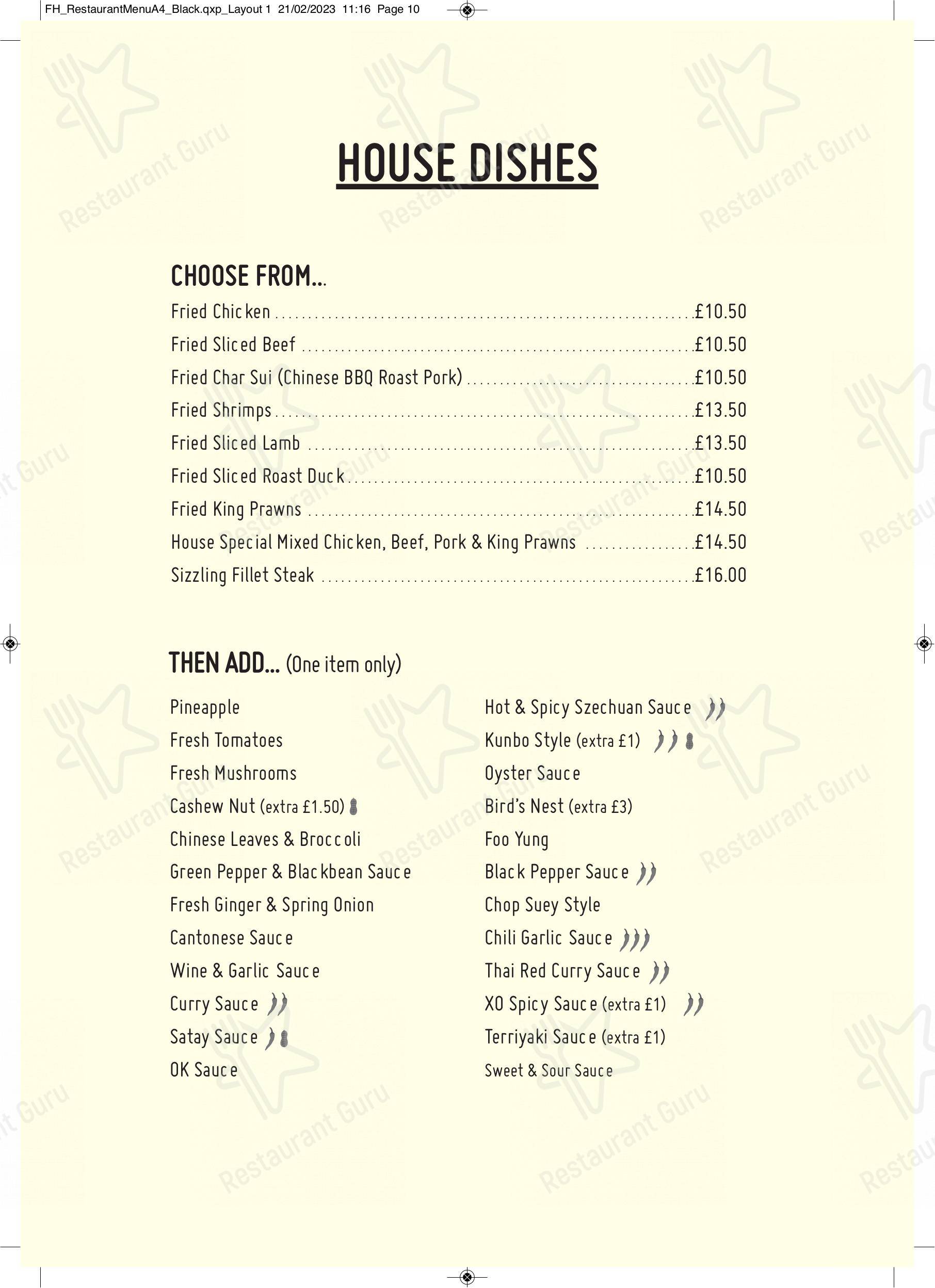 Menu at Fortune House restaurant, Sale