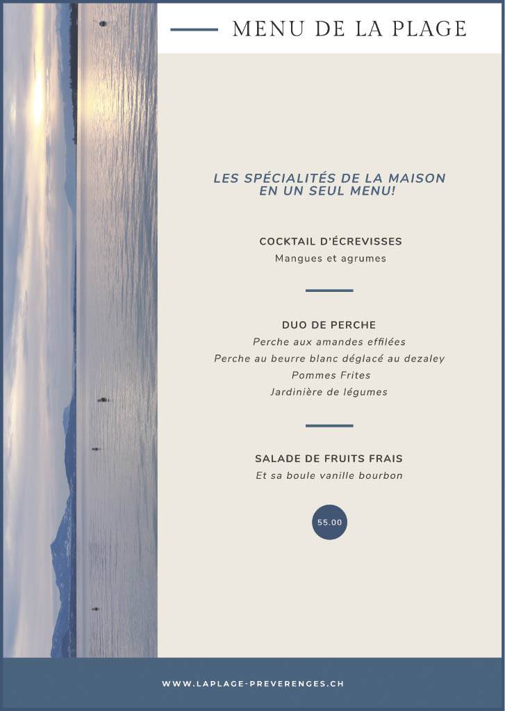 Menu au Hôtel Restaurant La Plage, Préverenges