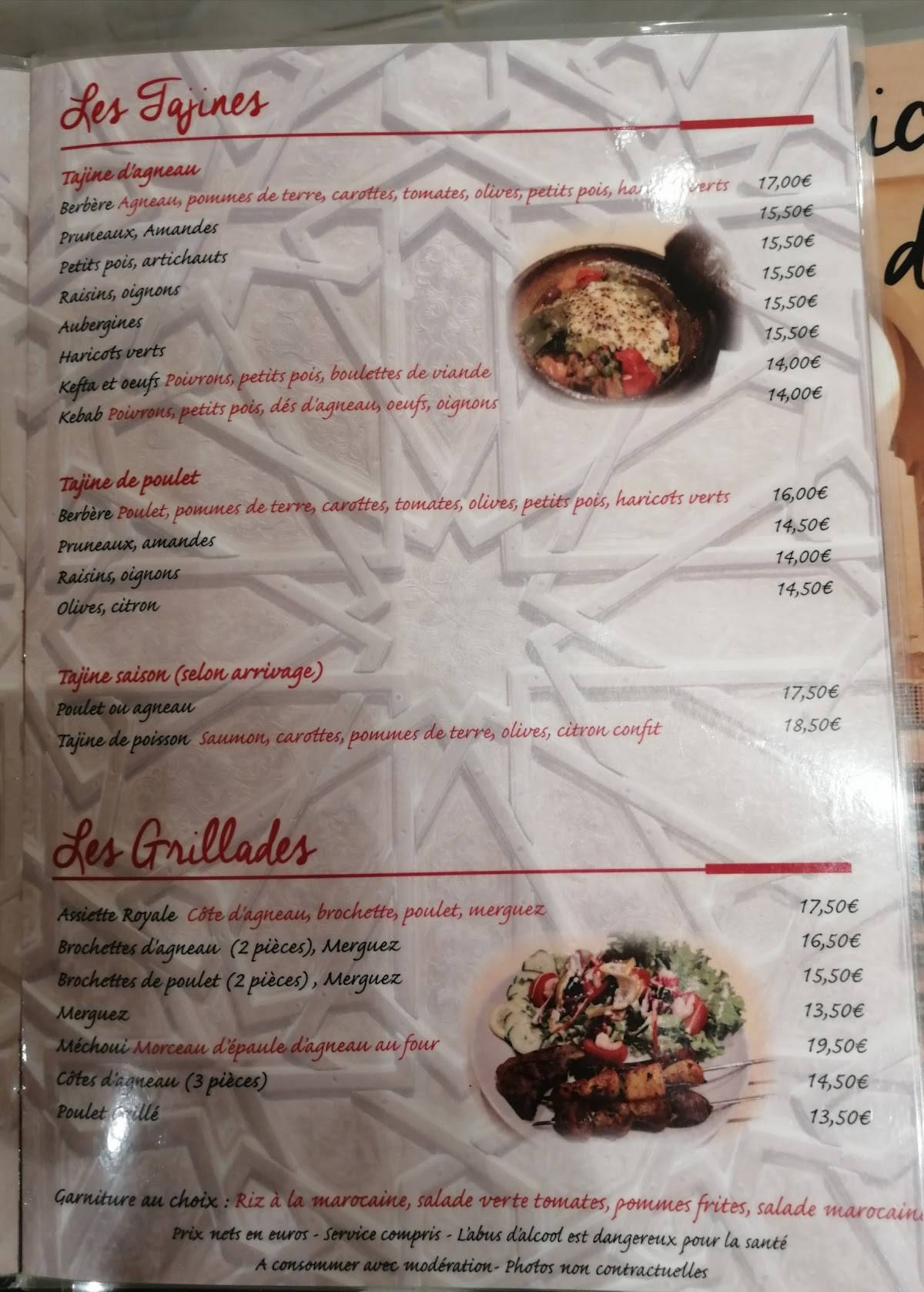 Menu au Les Délices du Maroc restaurant, Jouars-Pontchartrain