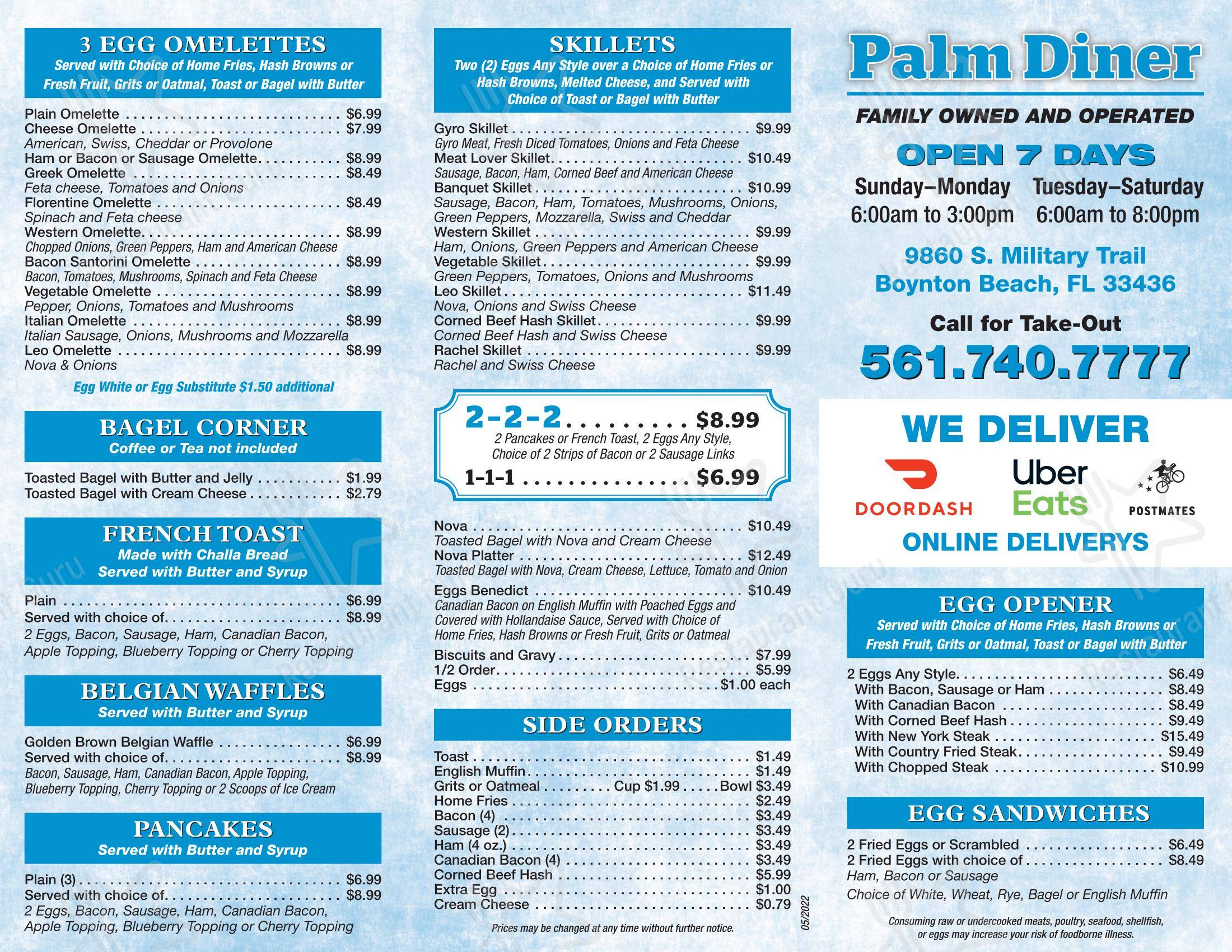 Menu at Palm Diner Restaurant, Boynton Beach, S Military Trail