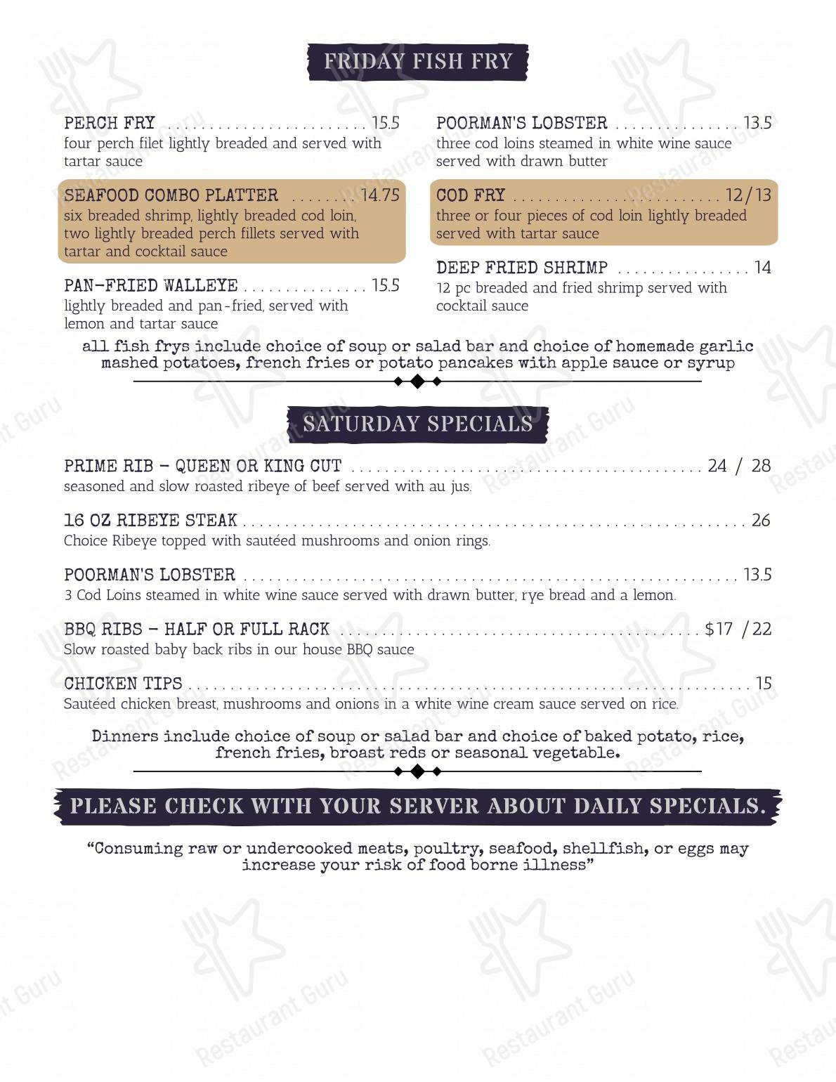 Menu at Seven Hills Pub & Grille, Port Washington