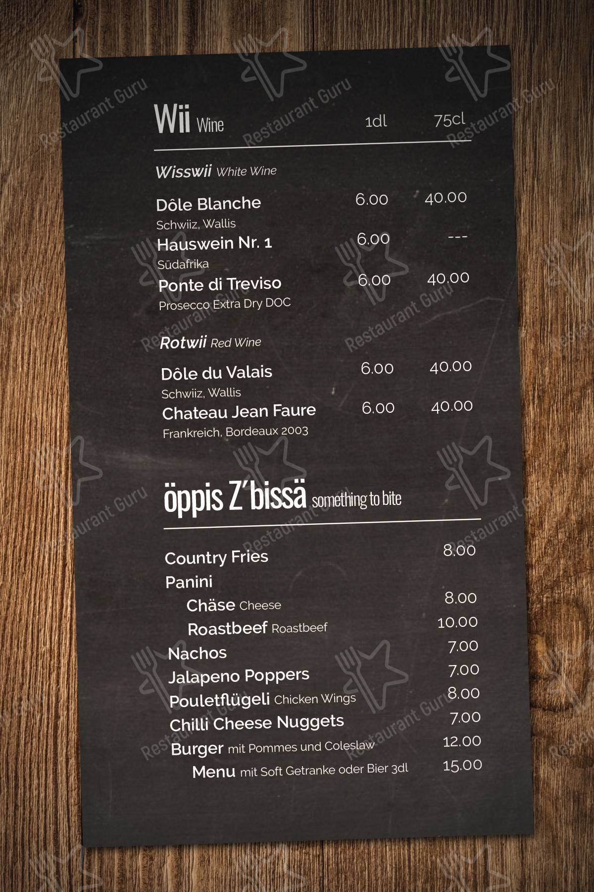 Speisekarte von Gemmi Taverne, Kandersteg