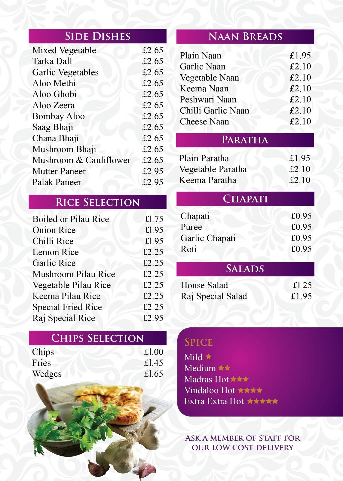 Menu at Raj Indian Cuisine & Lounge restaurant, Blackburn