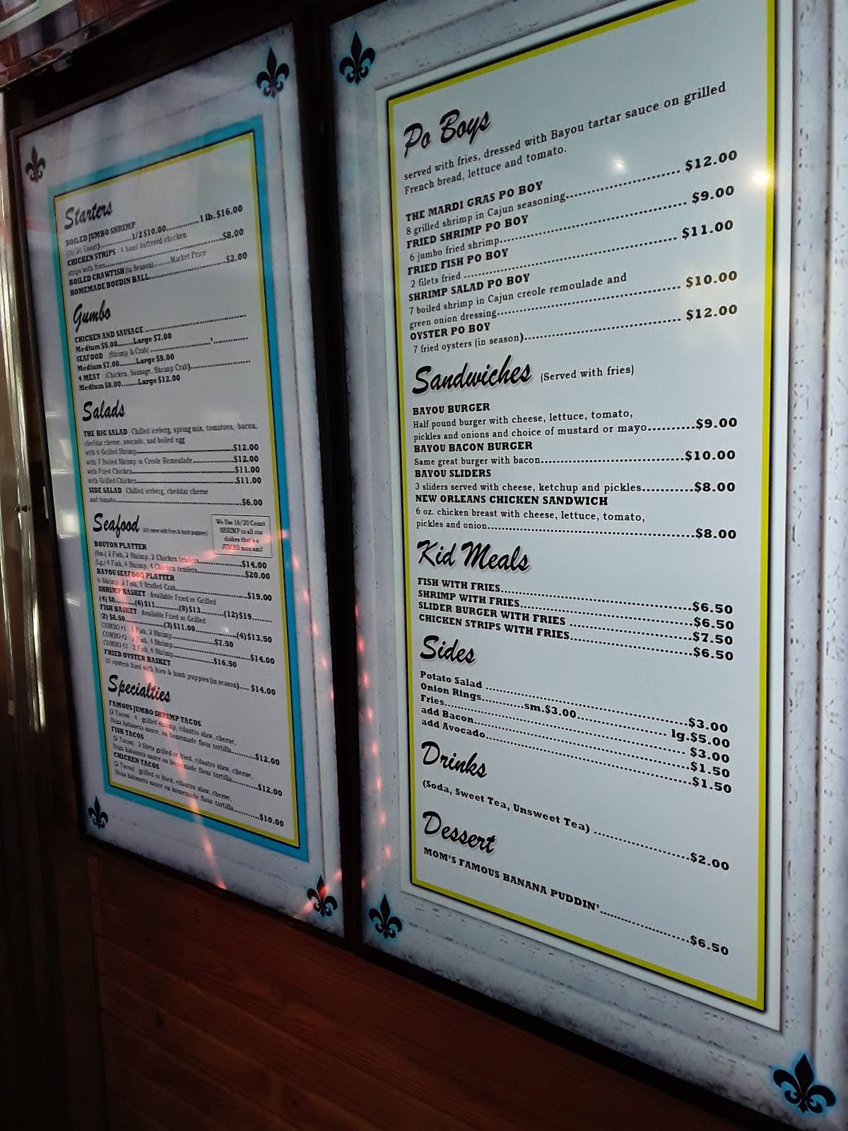 Menu at Bayou Cafe Vidor, Vidor