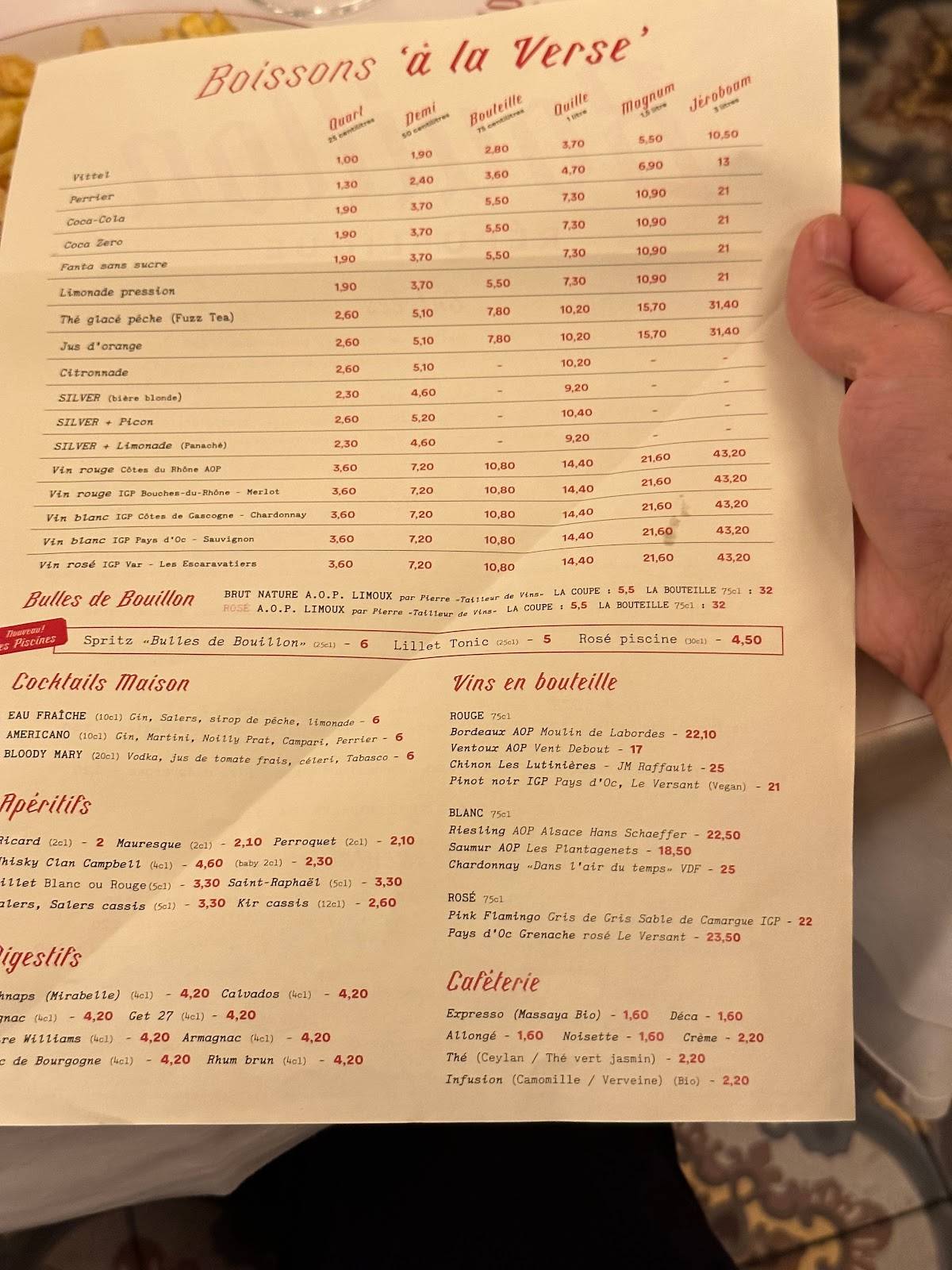 Menu au Bouillon République, Paris