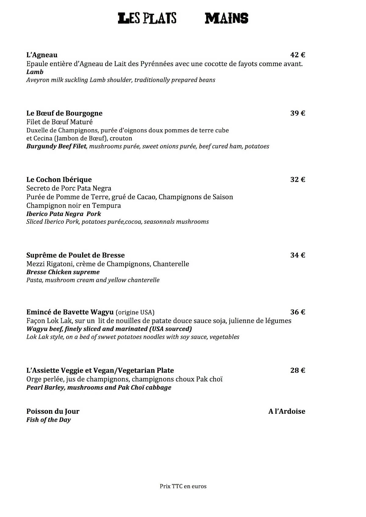 Menu at Restaurant La Baraque - Val d'Isère, Val-d'Isère, 137 Av. Olympique