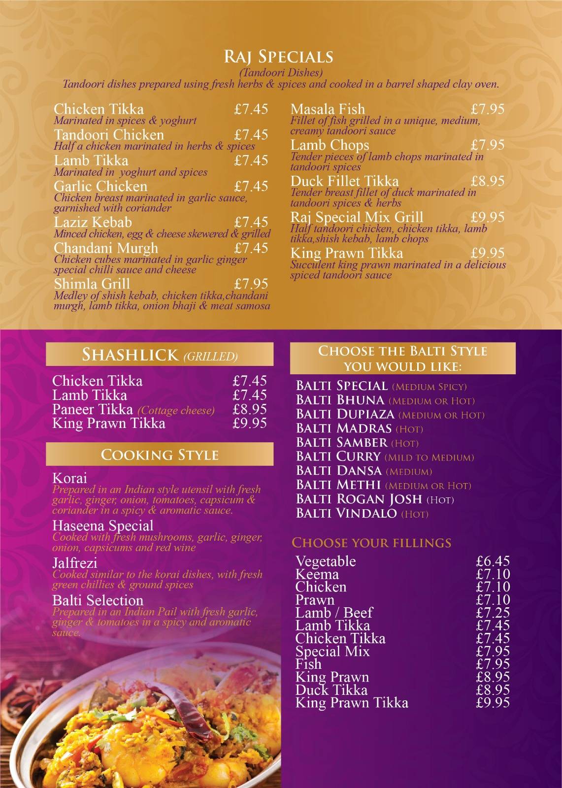 Menu at Raj Indian Cuisine & Lounge restaurant, Blackburn