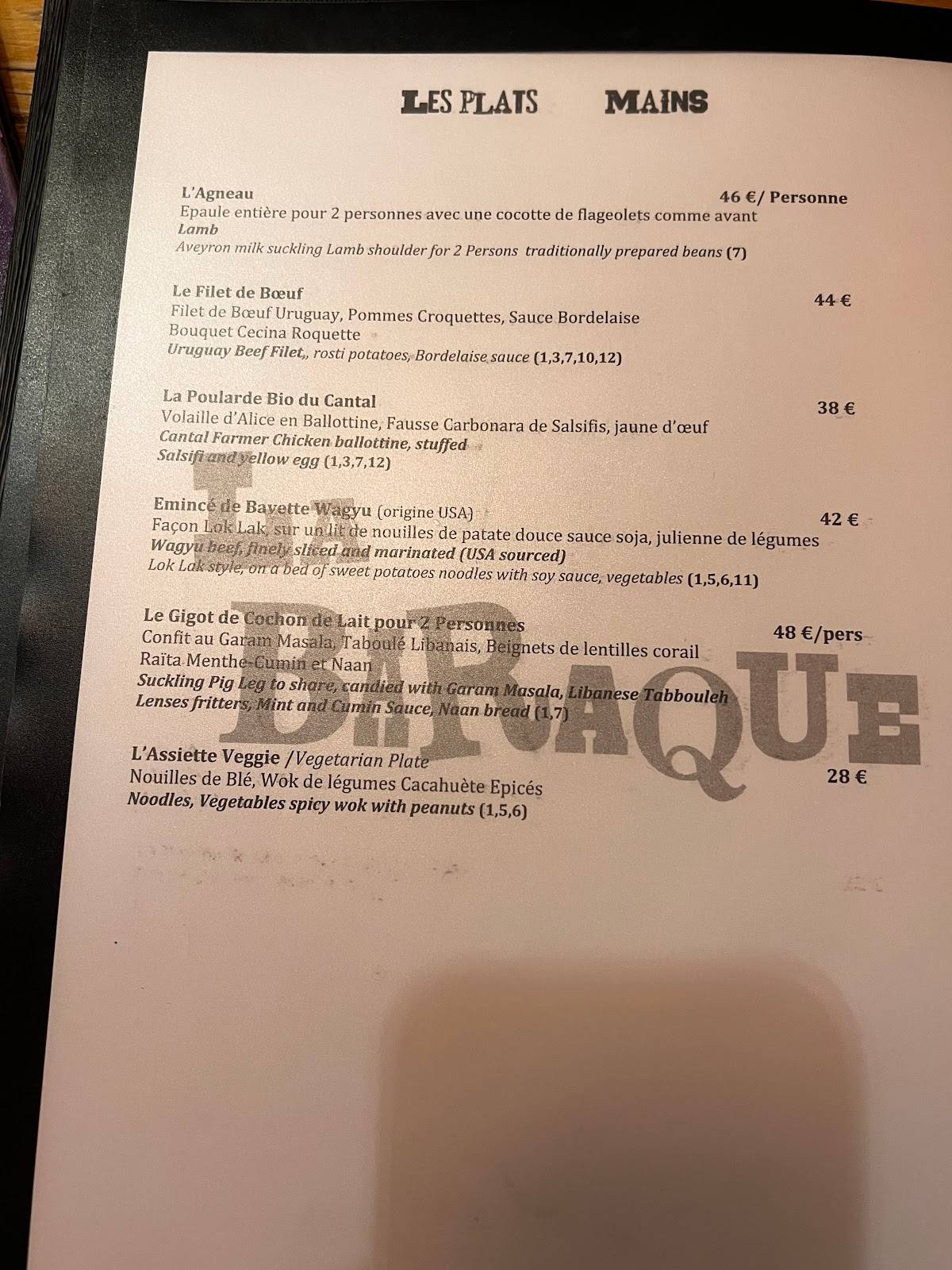 Menu at Restaurant La Baraque - Val d'Isère, Val-d'Isère, 137 Av. Olympique