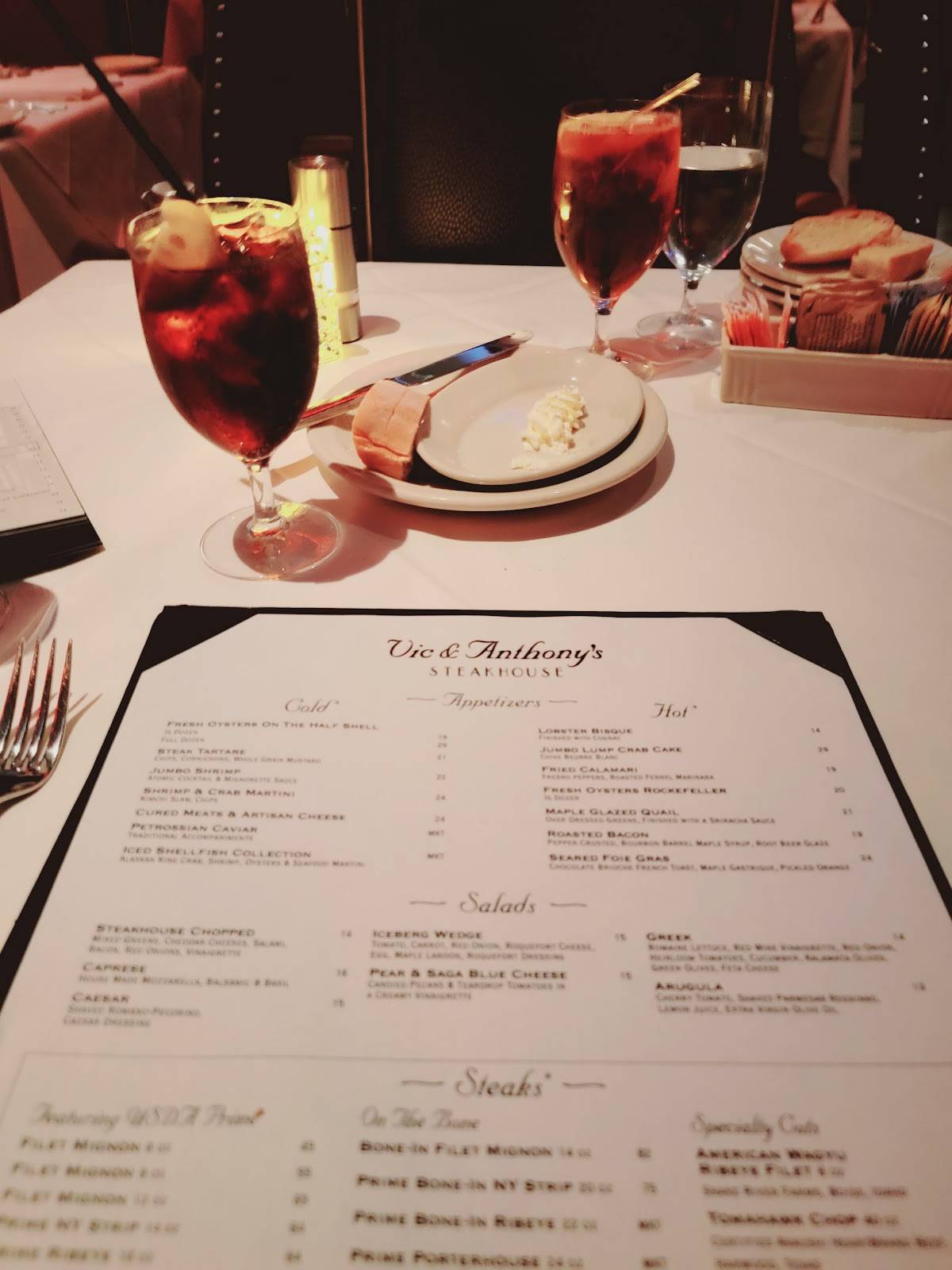 Menu at Vic & Anthony's Steakhouse, Atlantic City, 600 Huron Ave