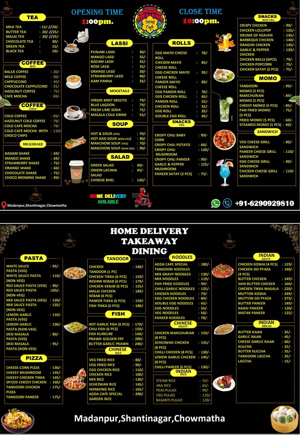 Menu at Adda Cafe, Kolkata, Madanpur - Kalyani Bypass Rd