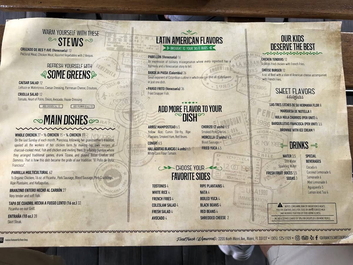 Menu at Francisca Charcoal Chicken & Meats - Wynwood (Food Truck) pub ...