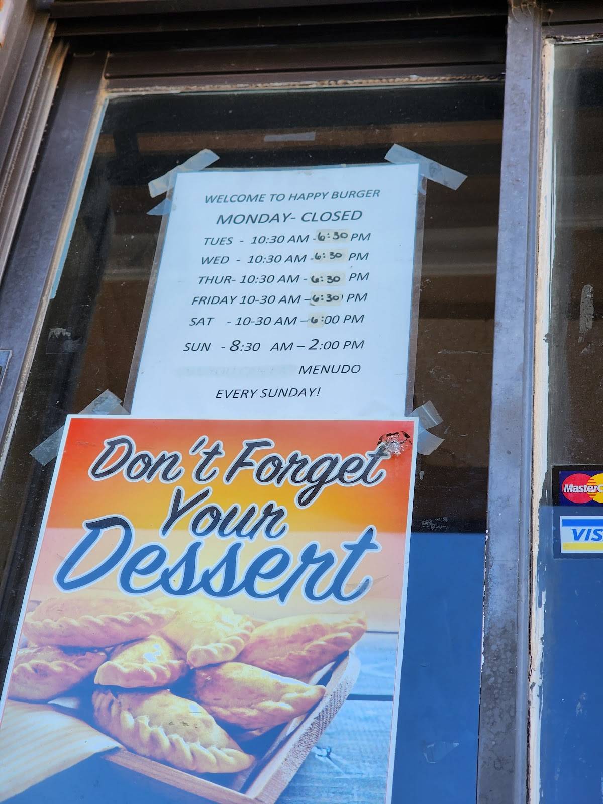 Menu at Happy Burger restaurant, El Paso