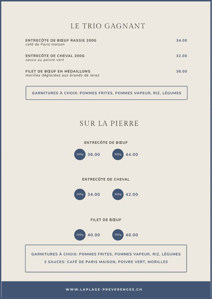 Menu au Hôtel Restaurant La Plage, Préverenges