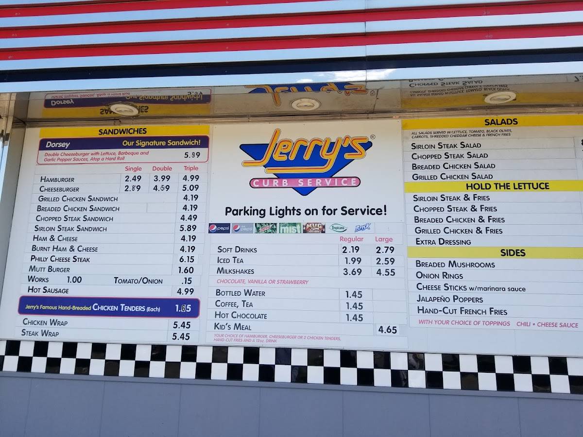 Menu at Jerry's Curb Service fast food, Beaver